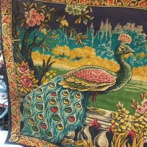 Vintage | Wall Decor | Vintage Beautiful Wall Rug Velvet Peacock ...